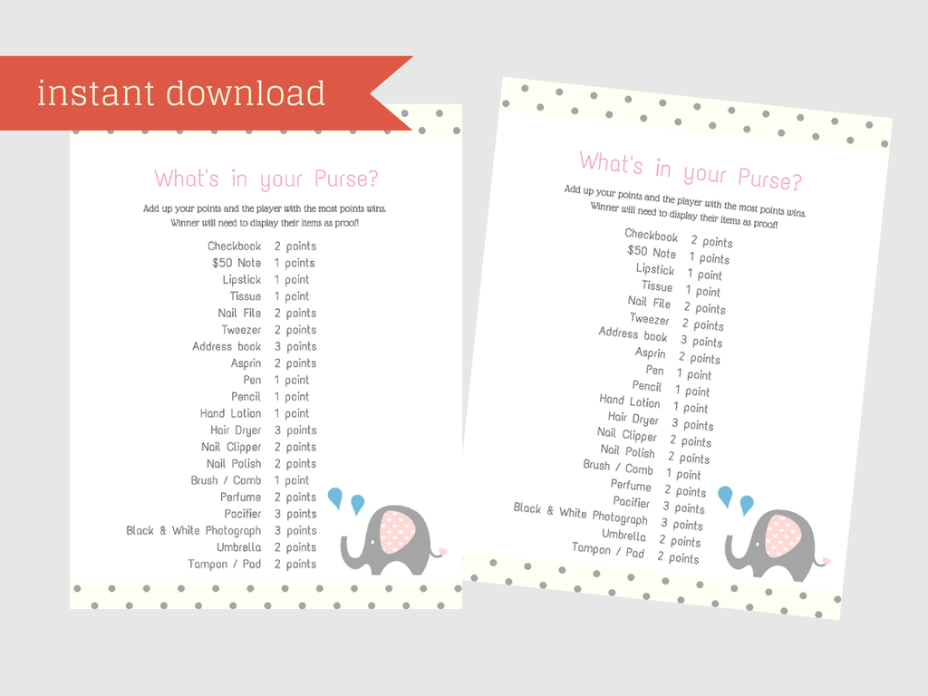 Elephant Baby Shower Games - Magical Printable