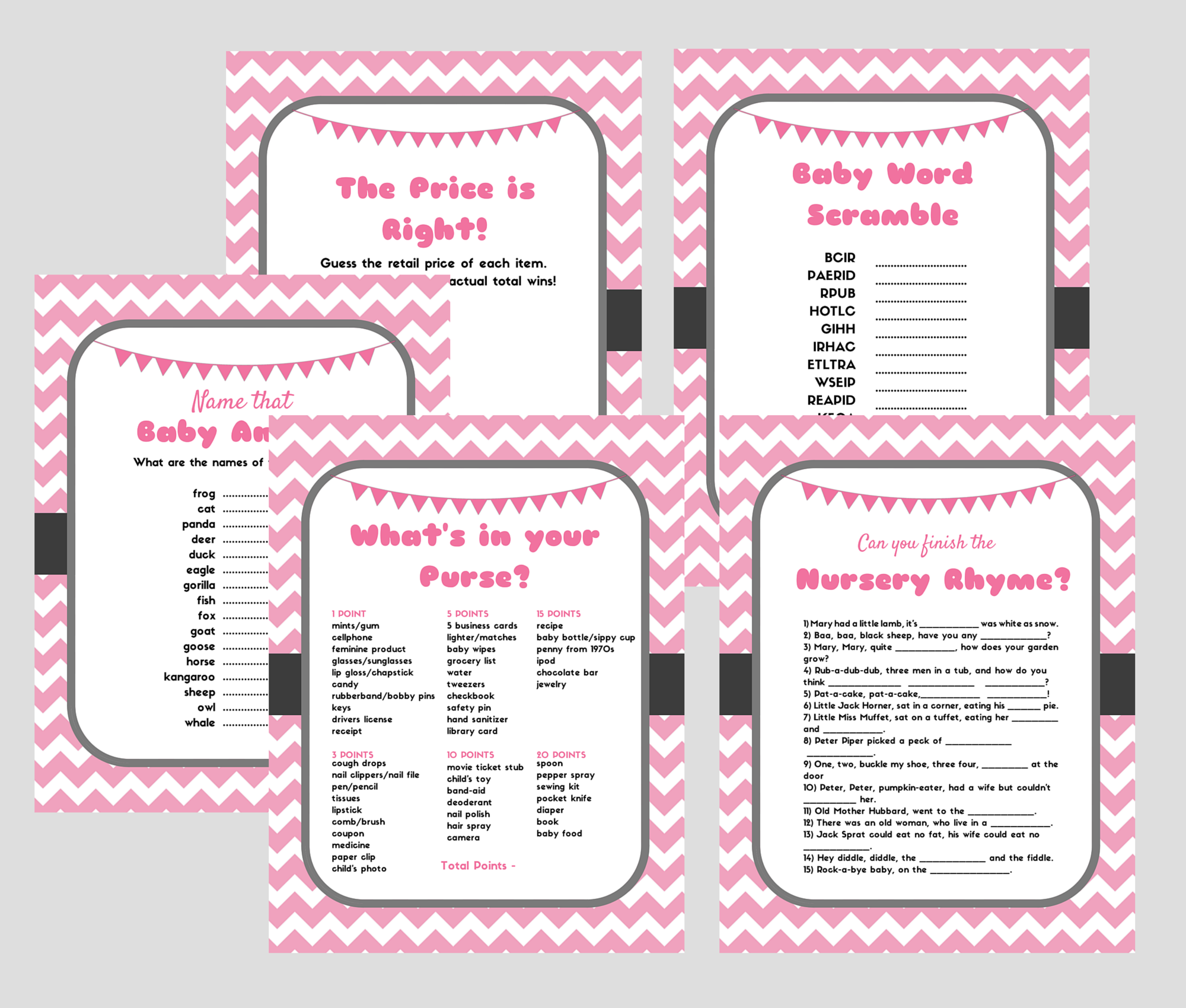 Pink Chevron Baby Shower Game - Magical Printable