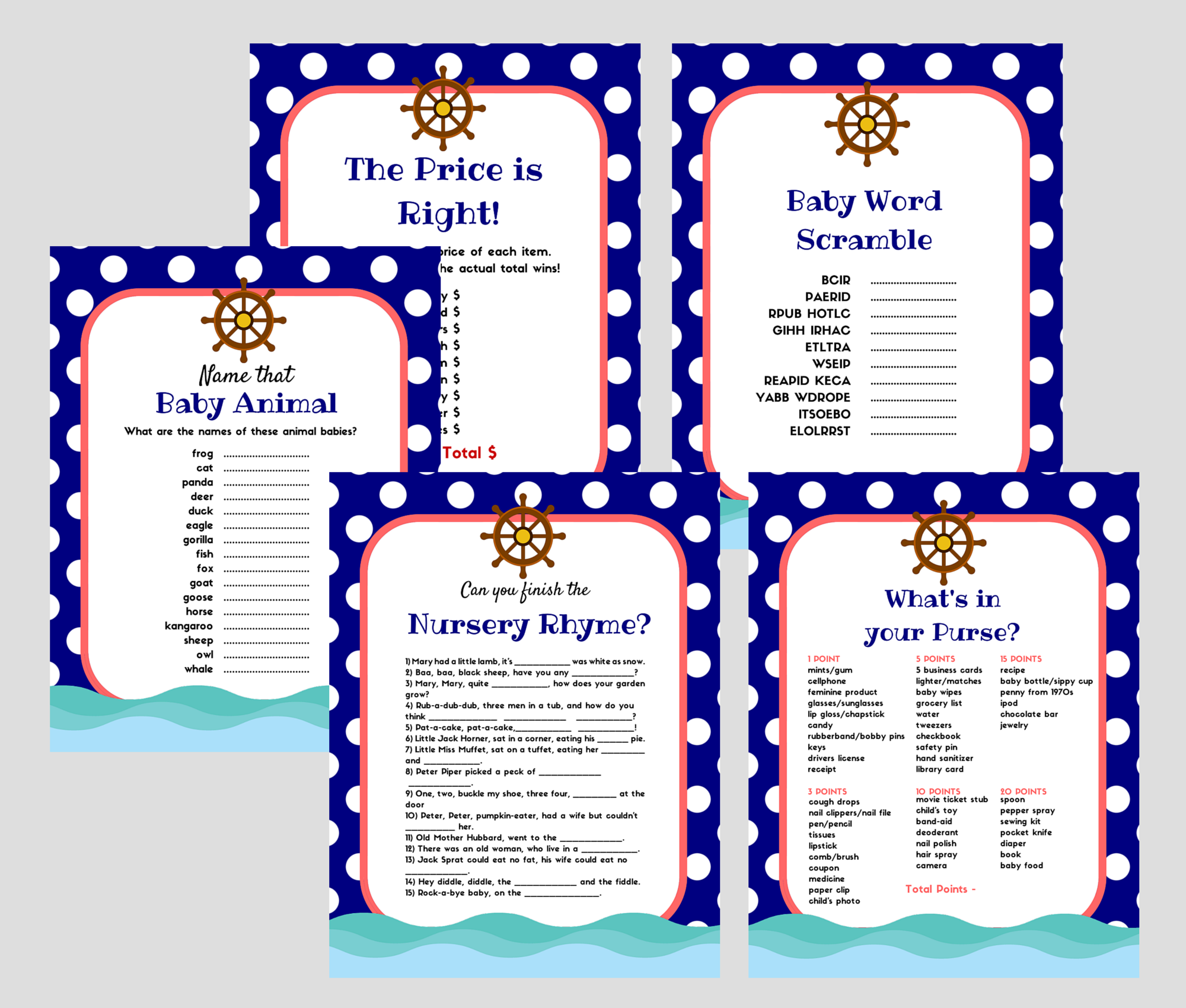 Premium Cardstock Party Games Nautical Baby Shower Word Scramble Game ...