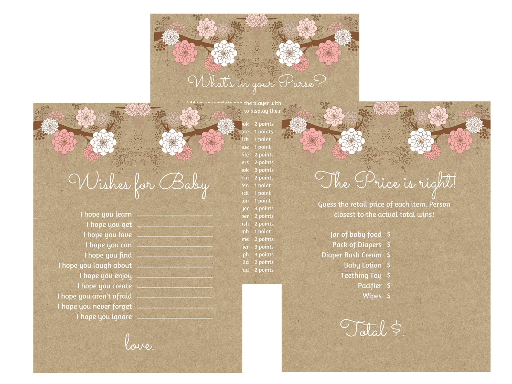 Floral Chic baby shower games - Magical Printable