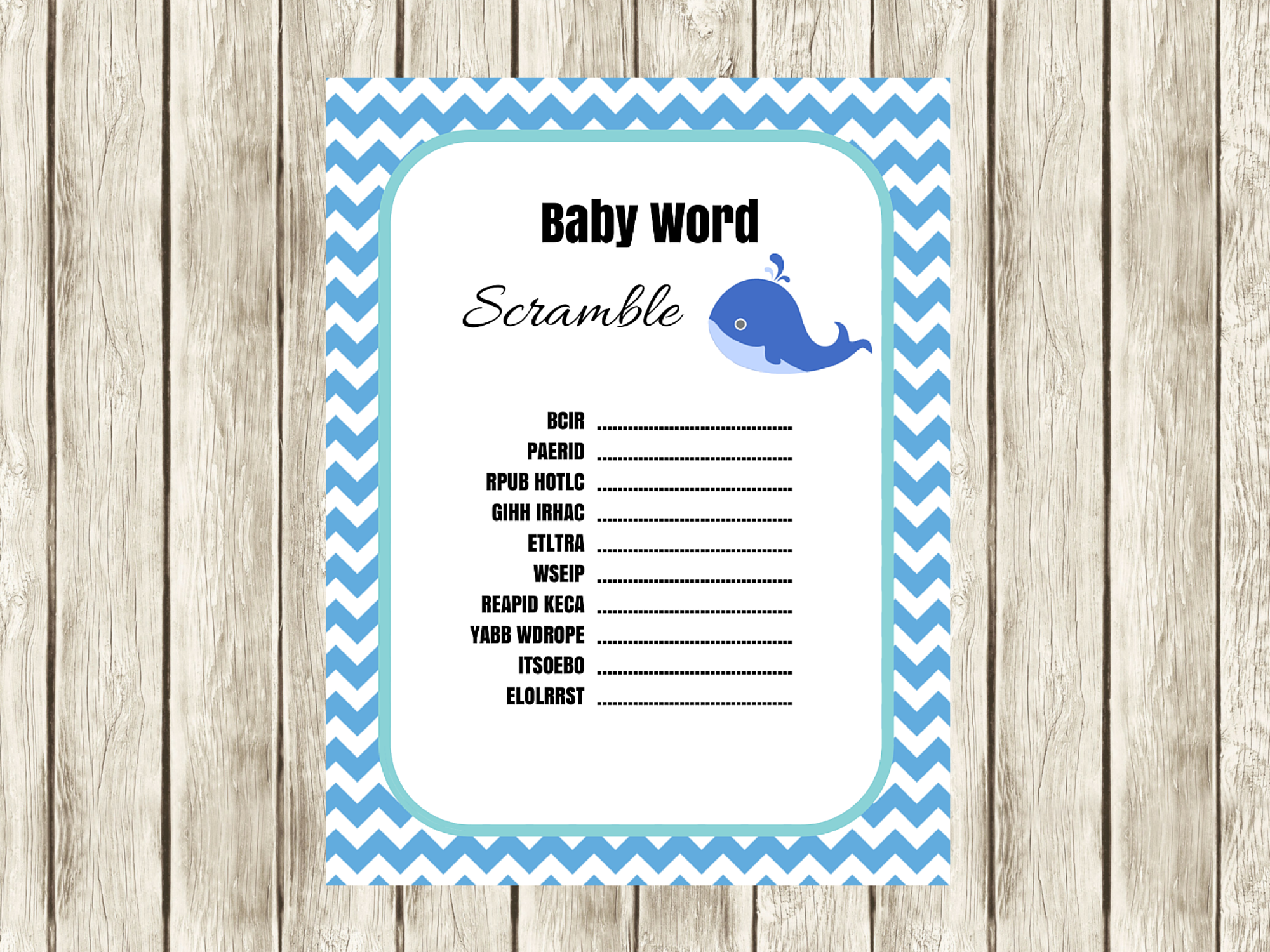 Blue Whale Baby Shower Game Set - Magical Printable