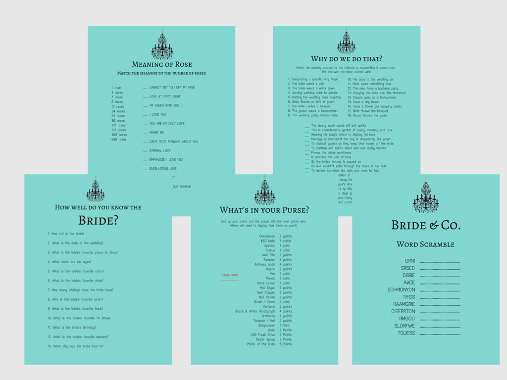 Breakfast At Tiffanys Bridal Shower Games Magical Printable