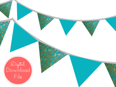 Teal Damask Banner - Magical Printable