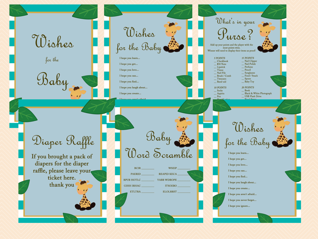 Giraffe Baby Shower Game Pack - Magical Printable