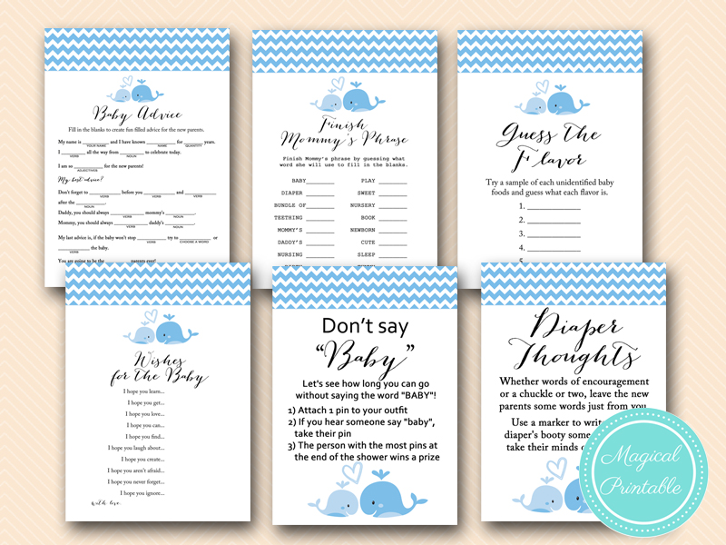 Blue Whale Baby Shower Games - Magical Printable