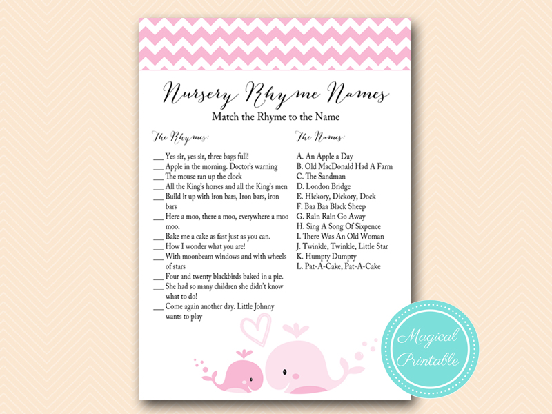 Pink Whale Baby Shower Games - Magical Printable