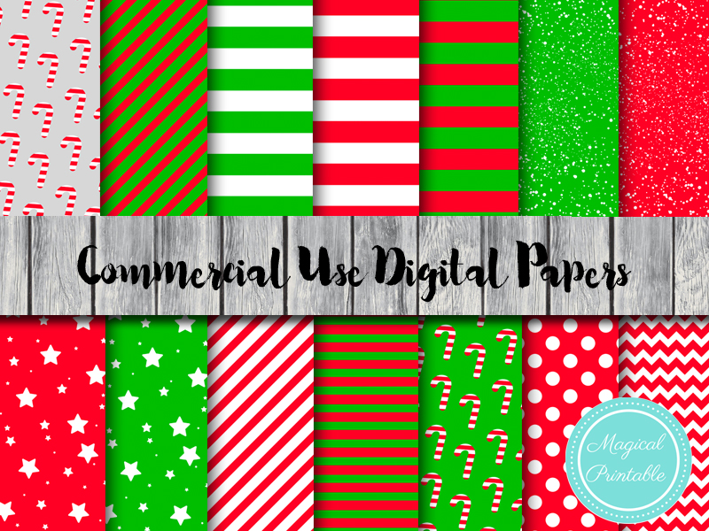Christmas, Candy Cane Digital Papers - Magical Printable