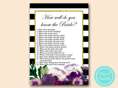 Watercolor Purple floral, Bridal Shower Games - Magical Printable