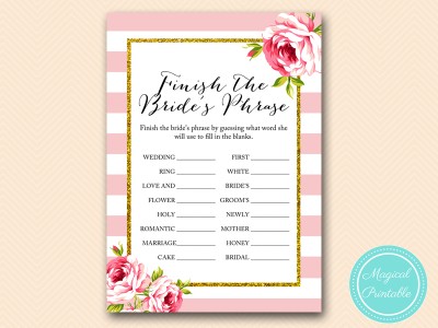Floral Pink Chic Bridal Shower Games - Magical Printable