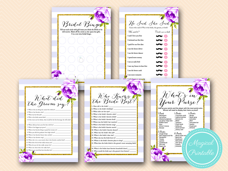 Purple Lavender Bridal Shower Games - Magical Printable