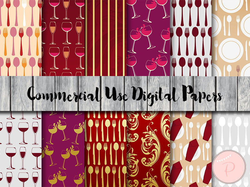 Gold Burgundy Wine Digital Papers DP100 - Magical Printable