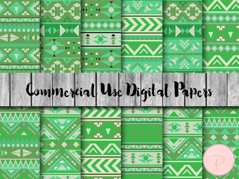 green aztec digital paper Boho DP57 - Magical Printable