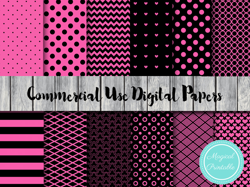 hot pink and black digital papers DP75 - Magical Printable
