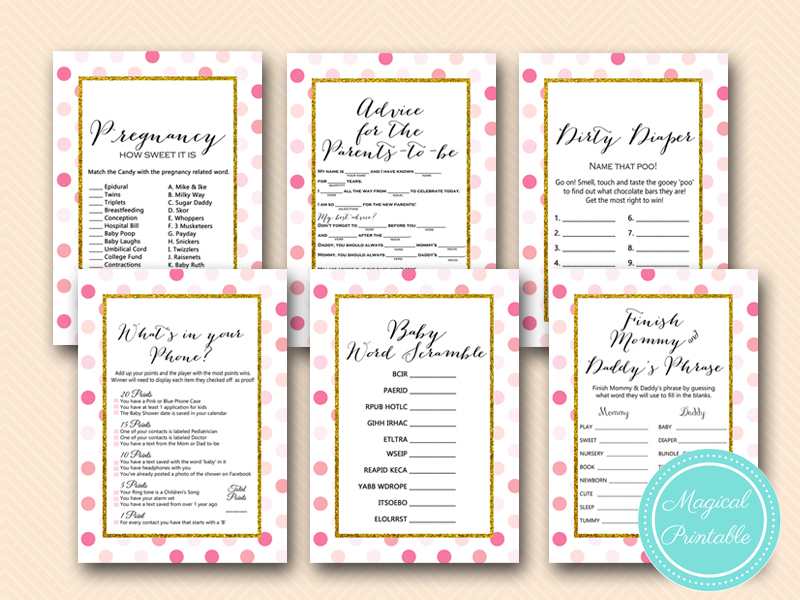 Princess, Gold, Pink Dots Baby Shower Game Printable - Magical Printable
