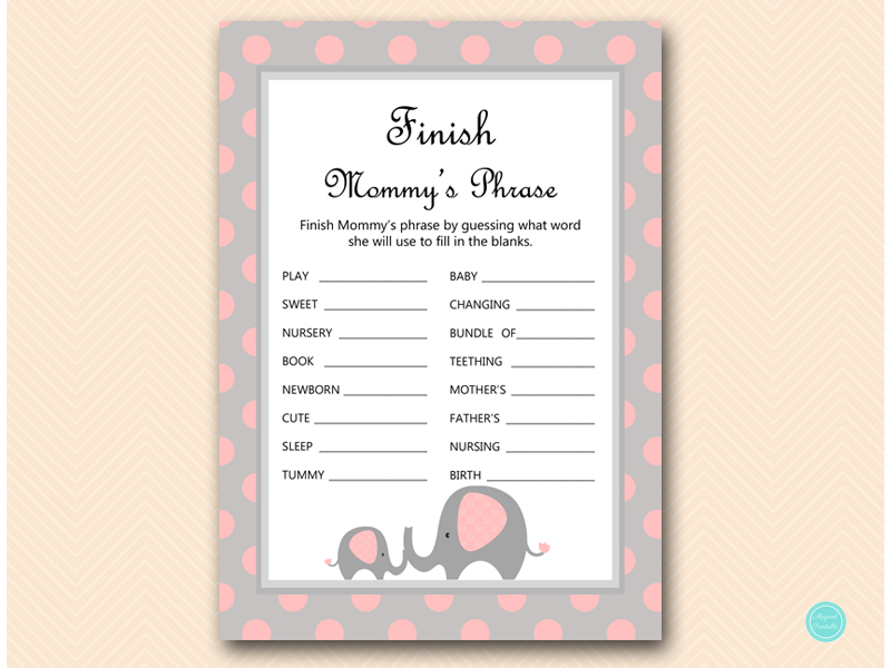 Pink Elephant Baby Shower Games Package - Magical Printable