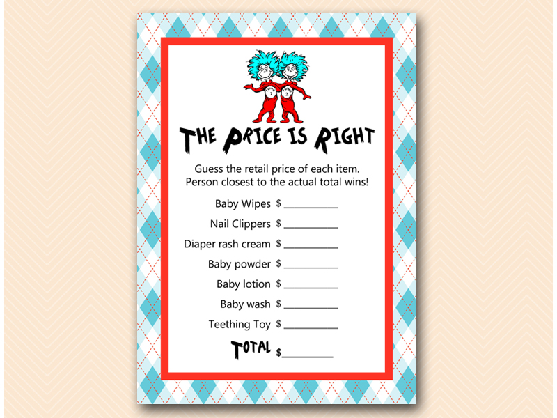 Dr Seuss Thing 1 Thing 2 Baby Shower Games - Magical Printable
