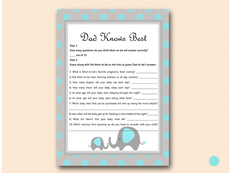 Blue Elephant Baby Shower Games - Magical Printable