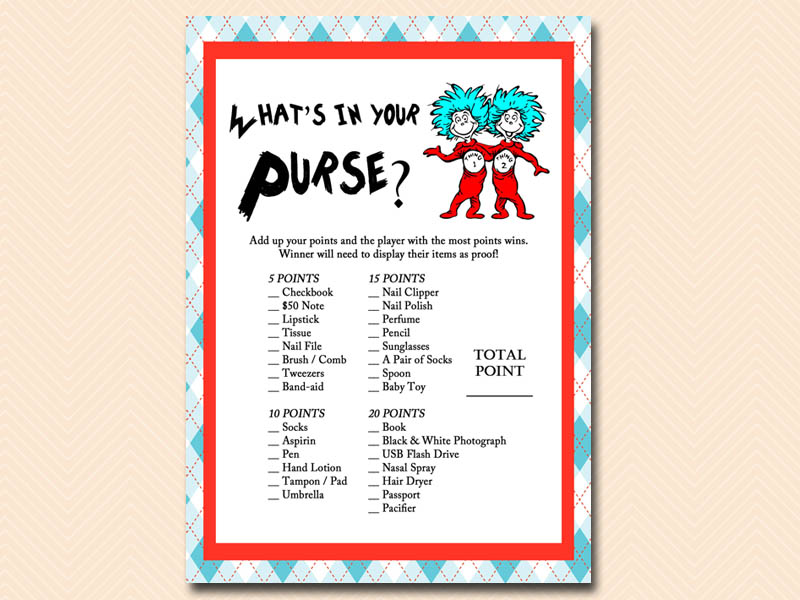 Dr Seuss Thing 1 Thing 2 Baby Shower Games - Magical Printable