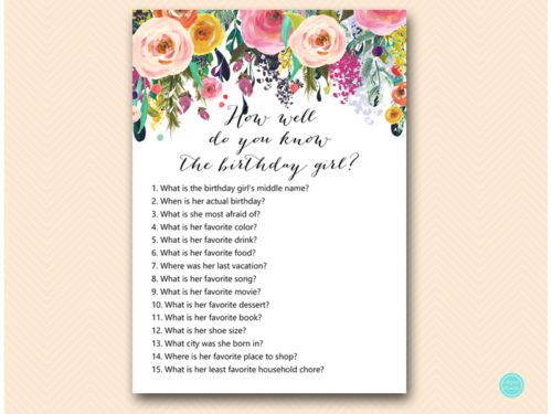 Floral How well do you know the birthday girl - Magical Printable