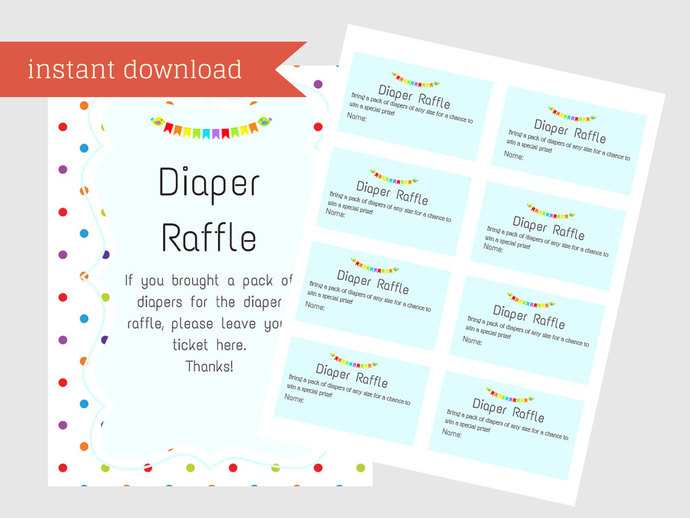 Baby Shower Diaper raffle Cards and Sign - Magical Printable