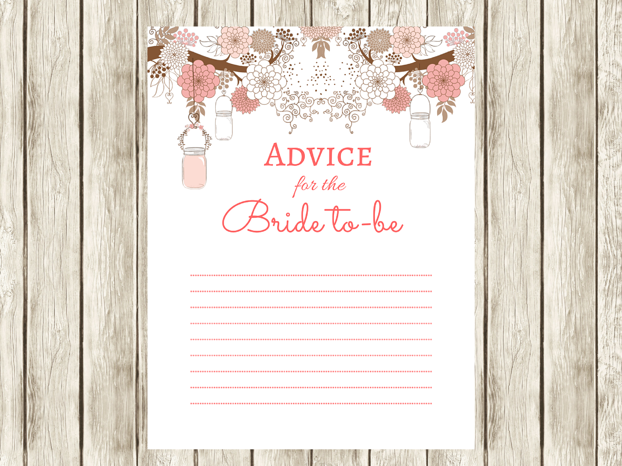 Pink Mason Advice for Bride to be - Magical Printable