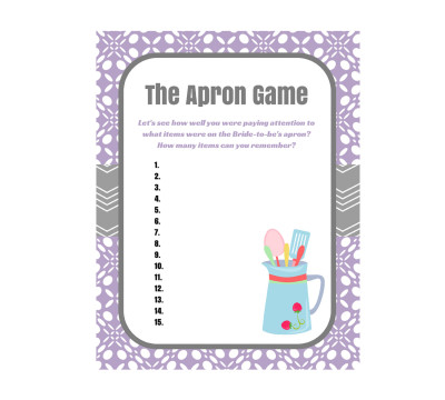 Purple Apron Game Bridal Shower Game - Magical Printable