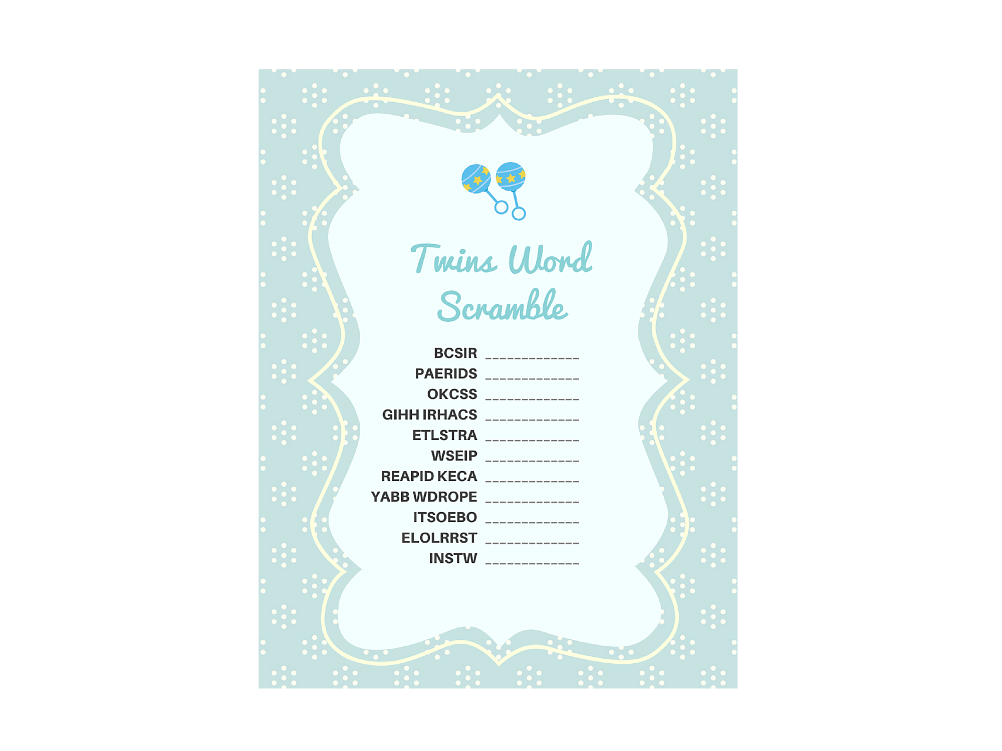 Twins Word Scramble and Celebrity Twins Names Games