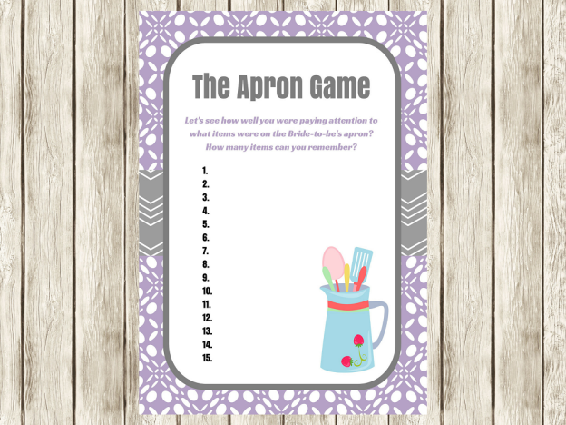Purple Apron Game Bridal Shower Games - Magical Printable