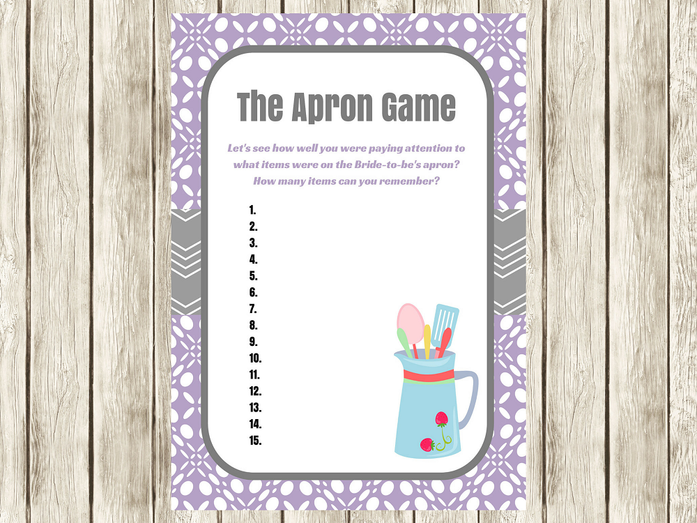 Purple Apron Game Bridal Shower Games - Magical Printable
