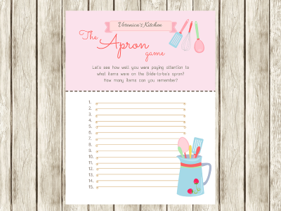 Apron Game Bridal Shower Games - Magical Printable