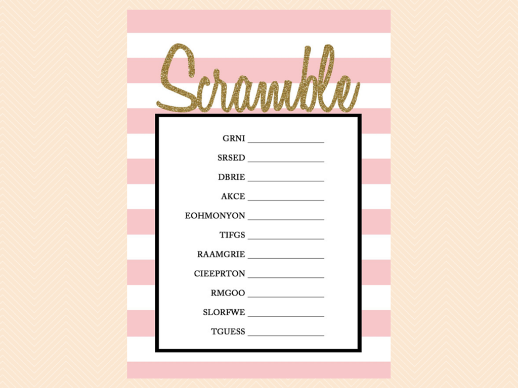 Pink Glitter Bridal Shower Games - Magical Printable