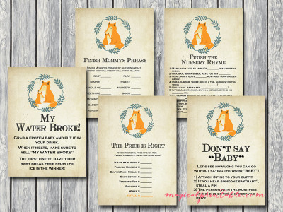Printable Fox Baby Shower Game Pack - Magical Printable