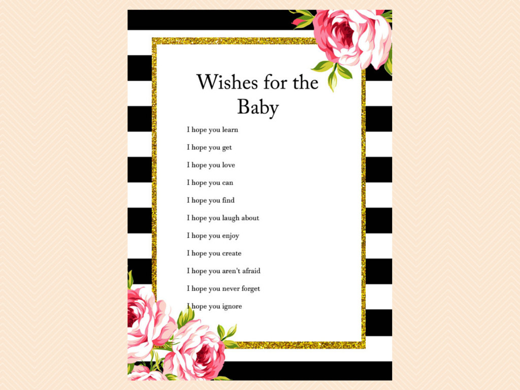 Wishes for the Baby, Advice, Gold Glitter, Floral Shabby Chic Printable ...