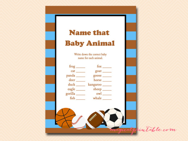 Blue and Brown All Stars Baby Shower Game Pack - Magical Printable