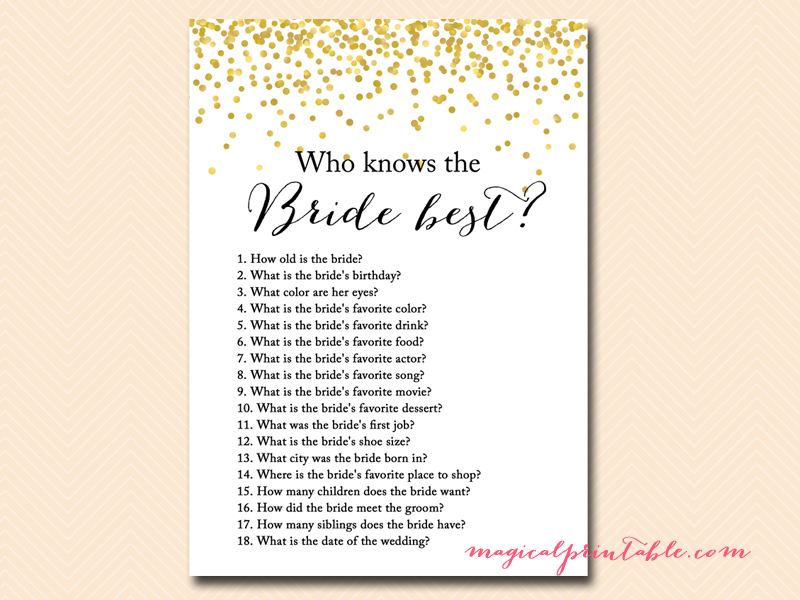 who knows the bride best - Magical Printable