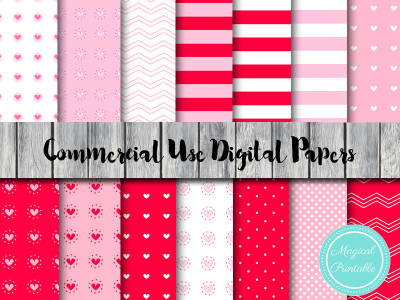 Valentines Heart and Love Digital Papers - Magical Printable