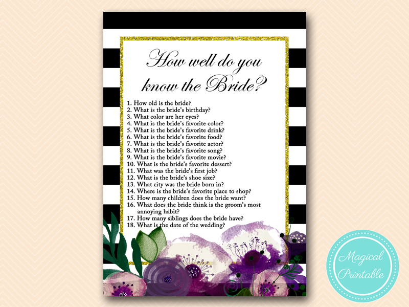 Watercolor Purple floral, Bridal Shower Games - Magical Printable