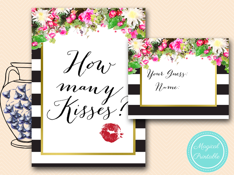 BS176-how-many-kisses-sign-pink-floral-bridal-shower-games - Magical ...