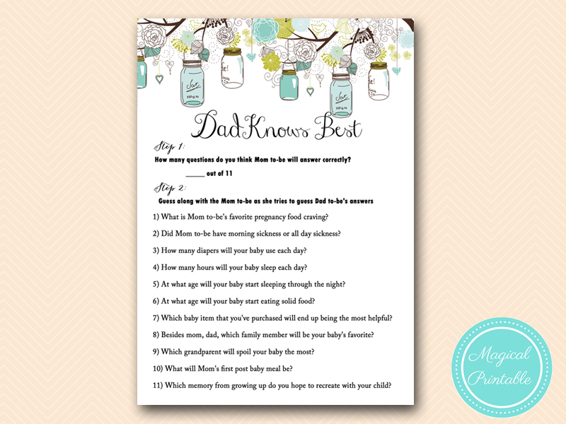 Mason Jars Baby Shower Game Package - Magical Printable