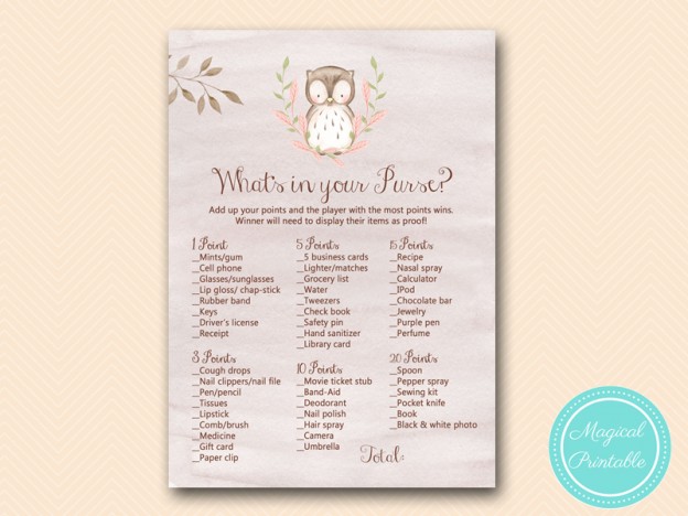 Owl Baby Shower Games - Woodland - Magical Printable