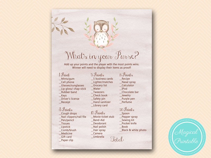 Owl Baby Shower Games - Woodland - Magical Printable