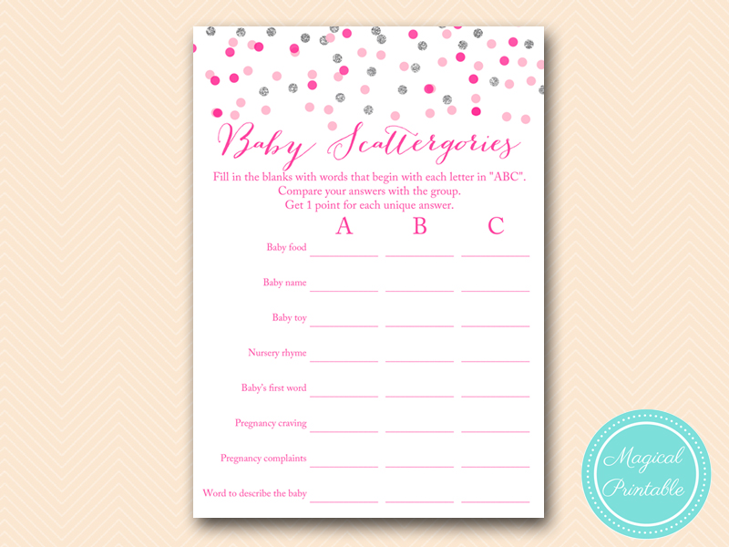 Pink Silver Baby Shower Game Printable - Magical Printable
