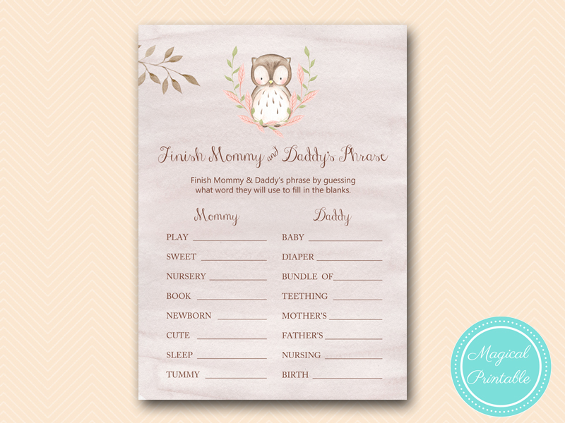 Owl Baby Shower Games - Woodland - Magical Printable