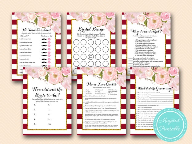 Burgundy Marsala Bridal Shower Games - Magical Printable