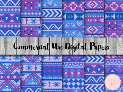 Blue Purple Aztec Digital Papers DP58 - Magical Printable