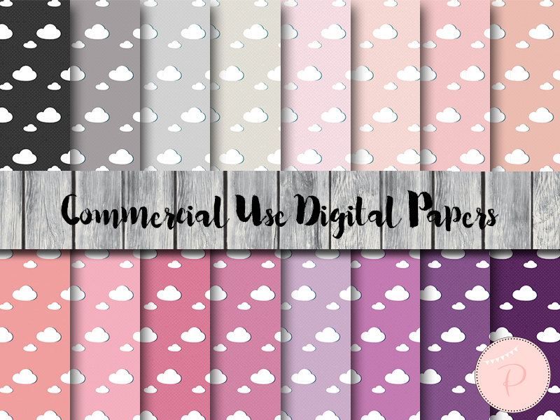 Pink Grey Cloud Digital Papers DP56 - Magical Printable