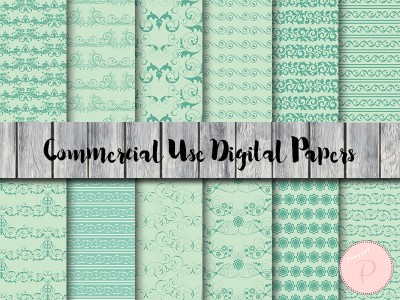 Mint Damask Floral Digital Papers DP74 - Magical Printable