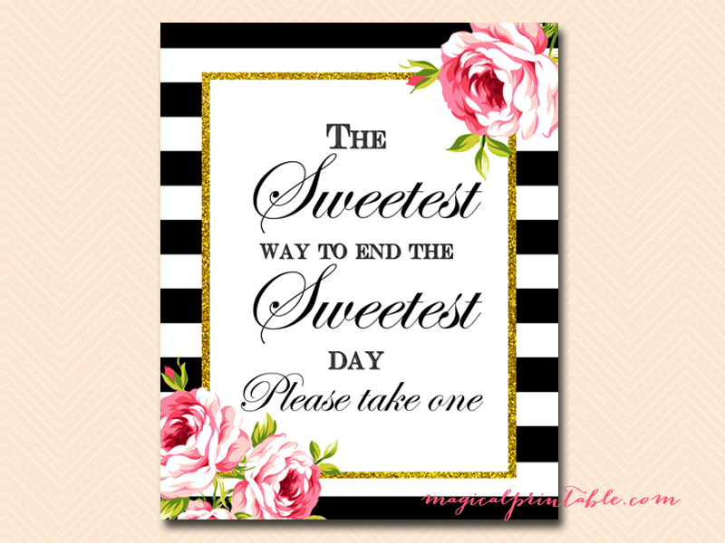 sign-sweetest-day-take-one black stripes floral bridal shower sign ...