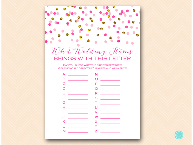 Pink and Gold Confetti Bridal Shower Games - Magical Printable