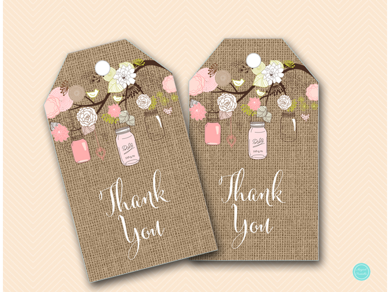 Burlap Pink Mason Jars Thank You Cards - Magical Printable